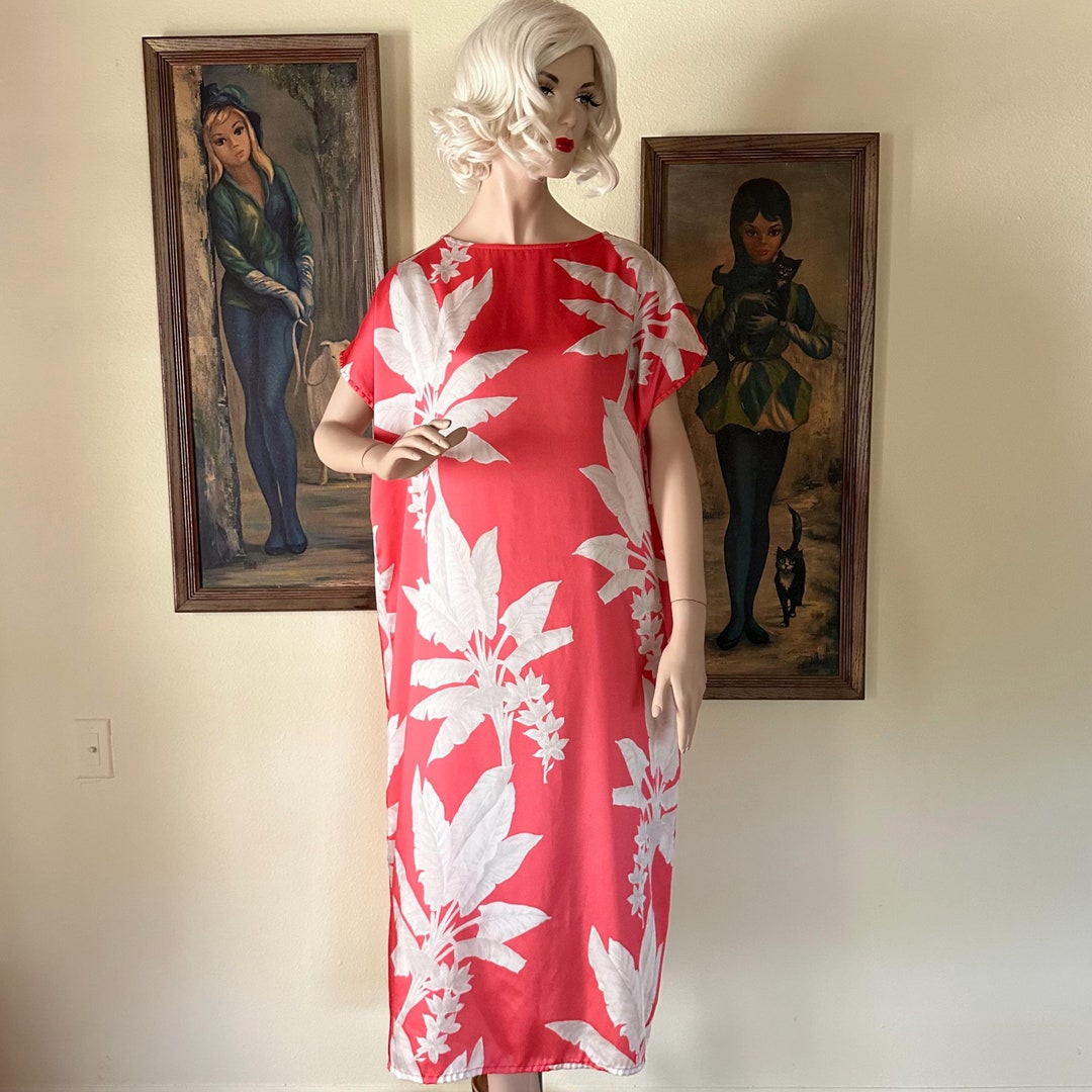 Coral Caftan Dress Mrs Roper Lounge Beach Cover-up S - Etsy