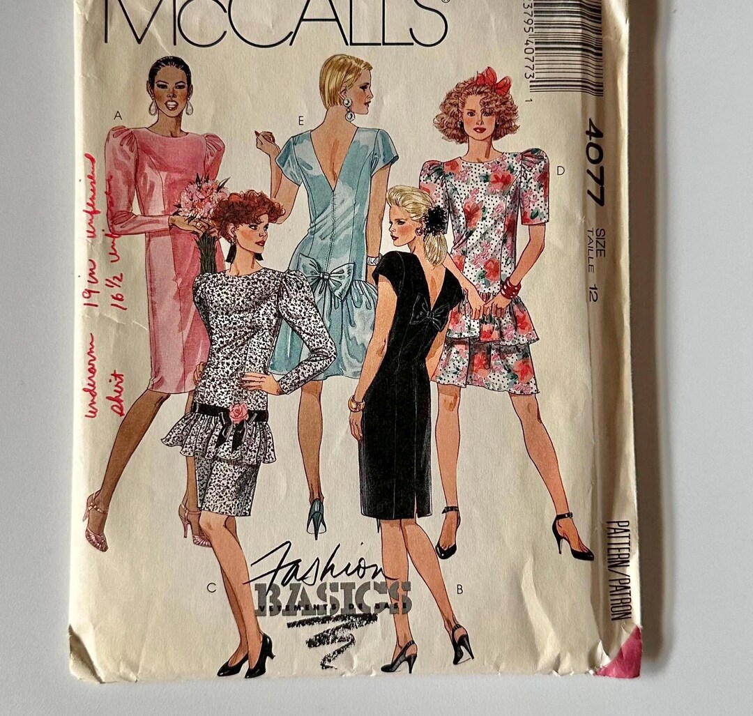 Vintage 80s Drop Waist Bow Party Dress Mccall's Sewing Pattern Size 12 ...
