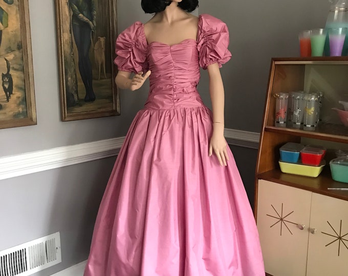 Vintage 1980s Dusty Rose Pink Princess Prom Dress Giant Puff Sleeves ...