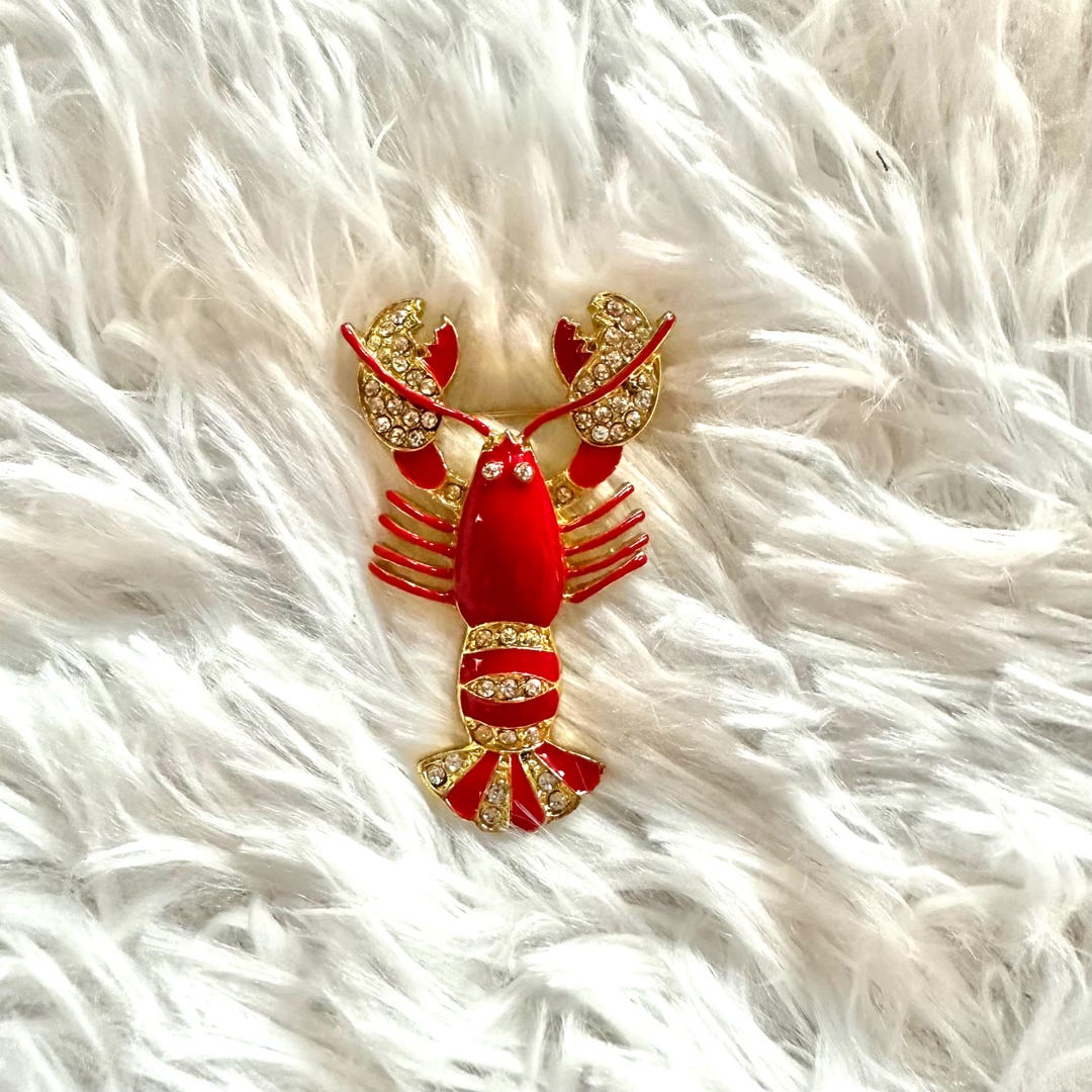 Kitschy Red Enamel Lobster Brooch Rhinestones - Etsy