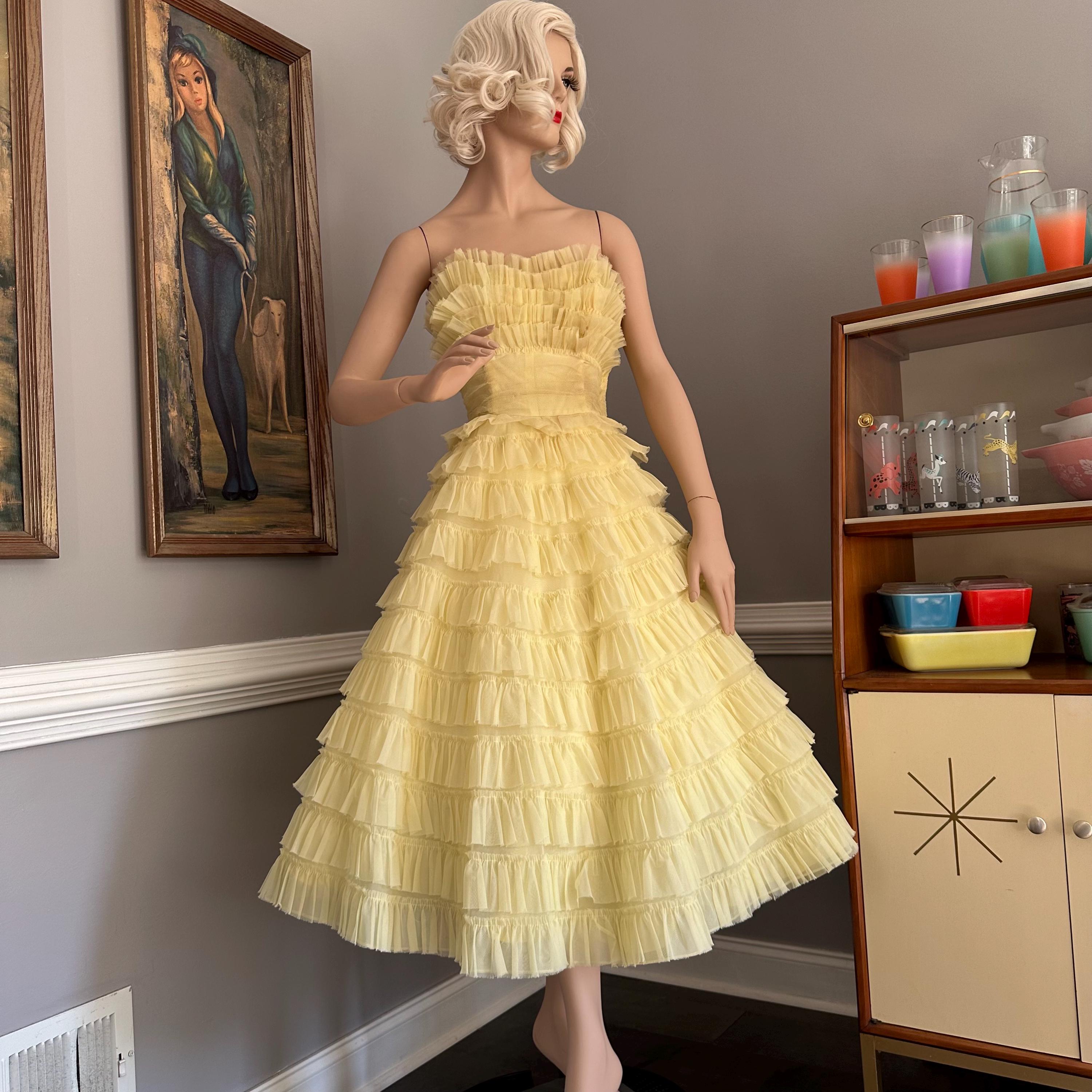 Vintage 1950s Lemon Chiffon Prom Dress Yellow Cupcake Dream Vintage 1950s Lemon Chiffon Prom Dress Yellow Cupcake Dream