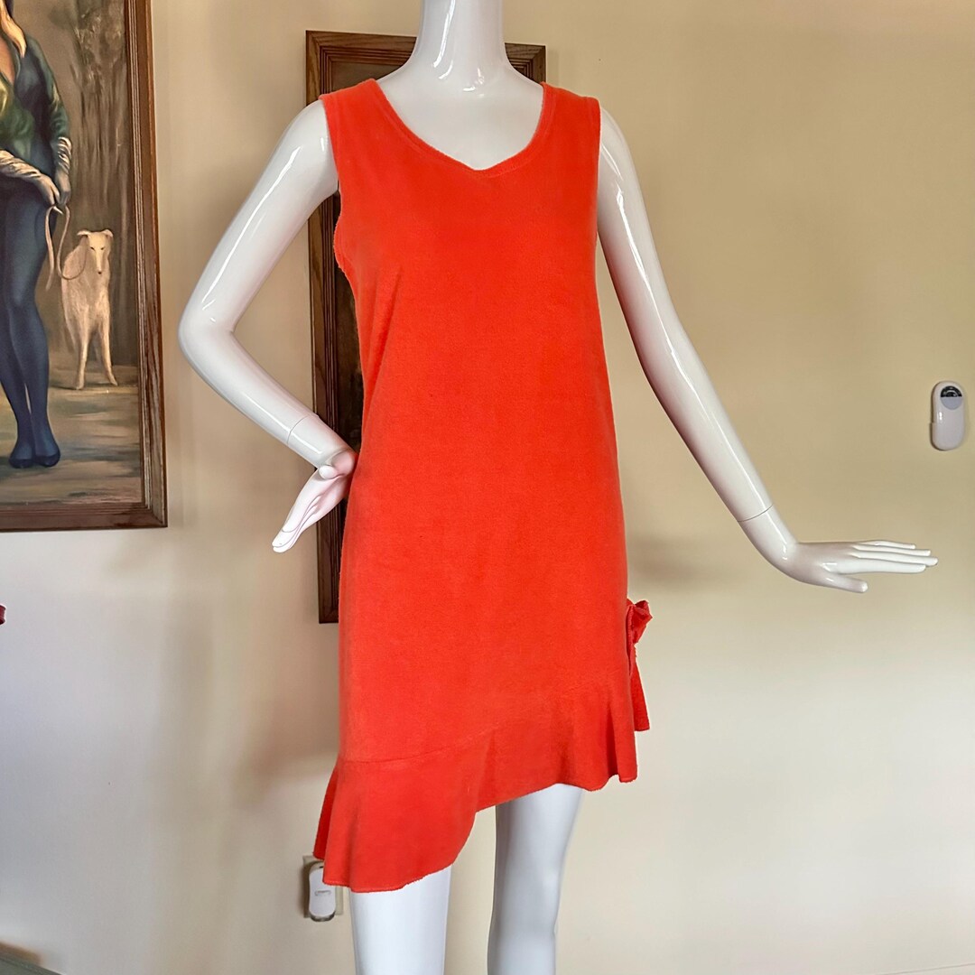 Vintage 70s/ 80s Orange Terry Cloth Lounge Dress Pool Cover-up M - Etsy