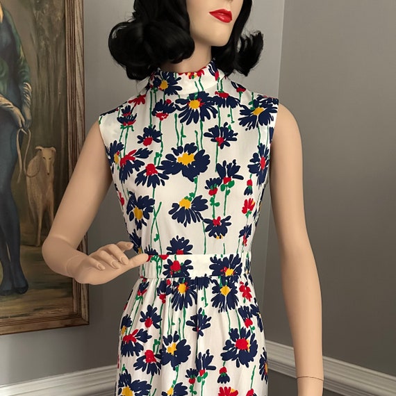 Vintage 1970s Mod Midi Dress Flower Power M - Gem