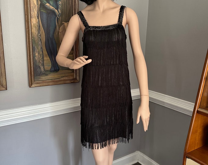 Classic Flapper Dress Costume Black Long Fringe Charleston Cutie! S/M ...