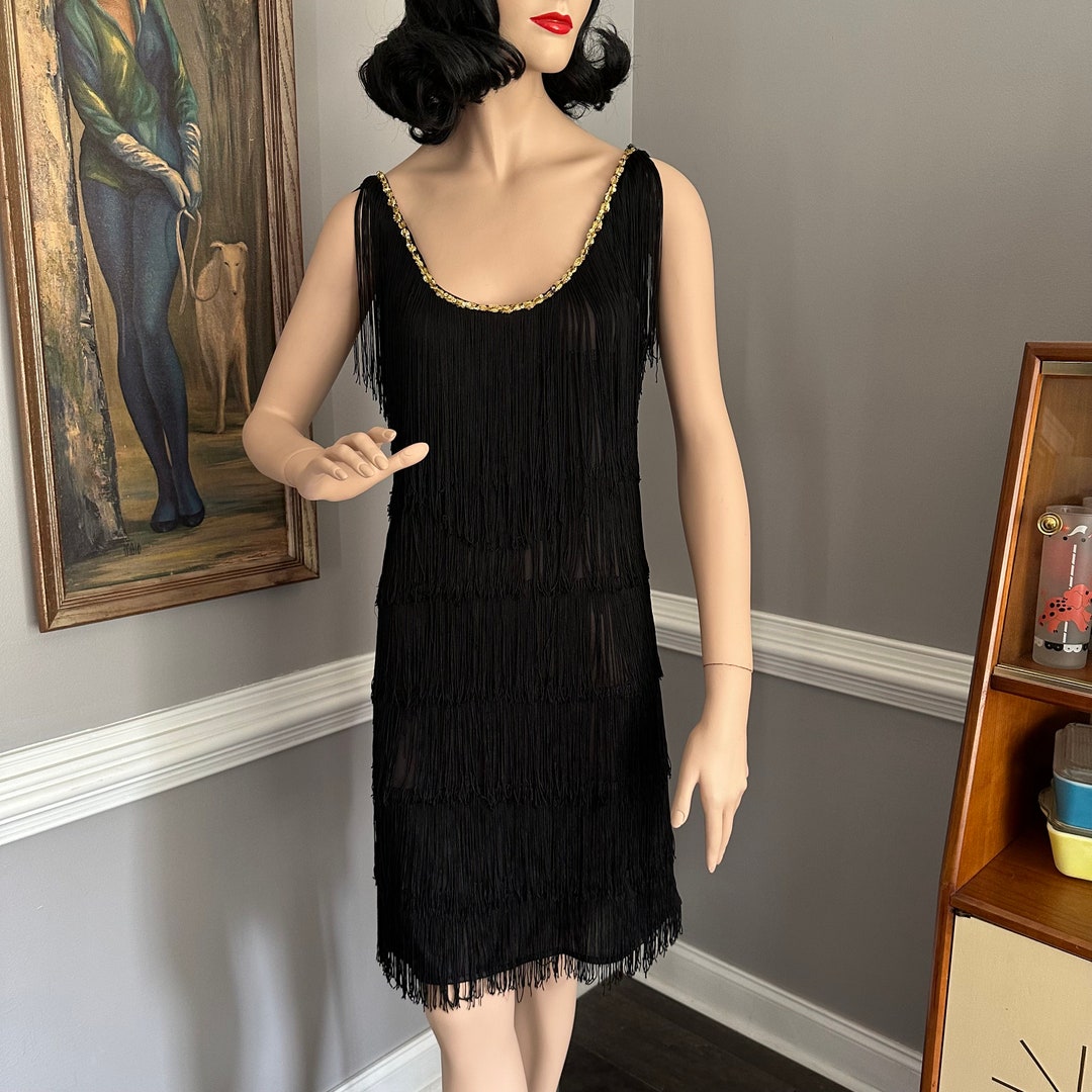 Flapper Dress Costume Black Long Fringe by Charades S/M - Etsy