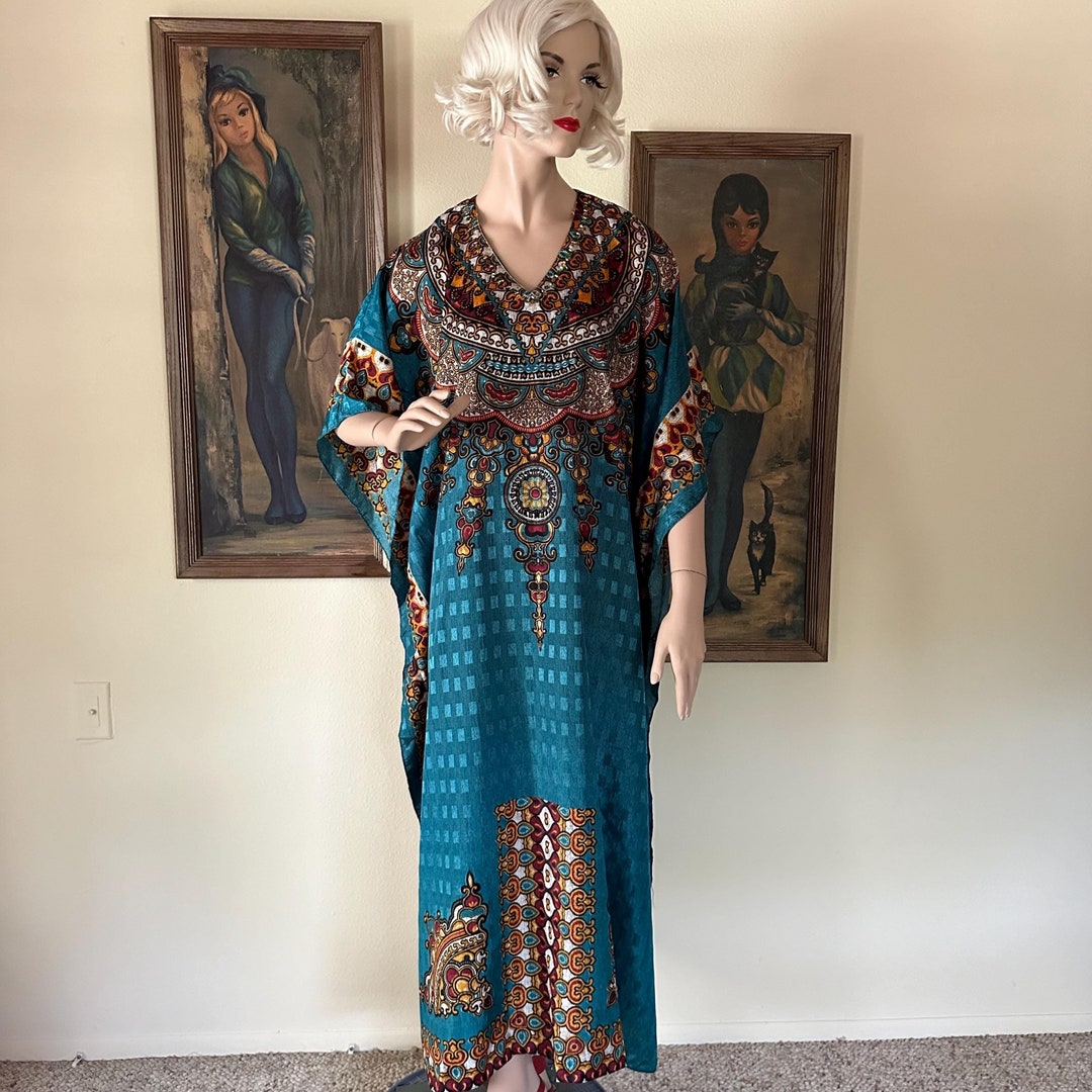 Vintage Mrs. Roper Tribal Sante Lounge Ombre Caftan Muu Muu Dress Gown ...