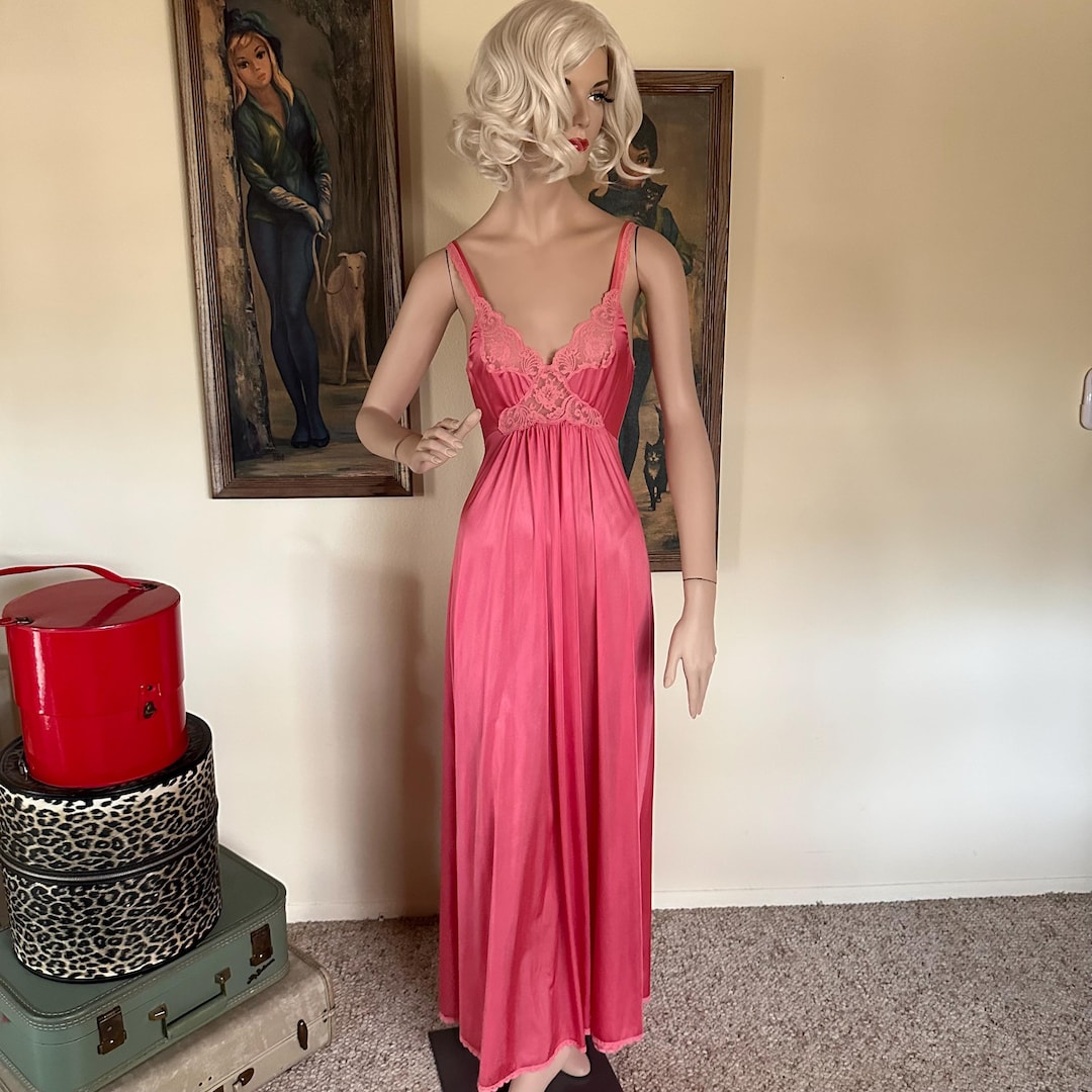 Vintage 80s Coral Negligee Dress Peek-a-boo Lace Nightgown S - Etsy