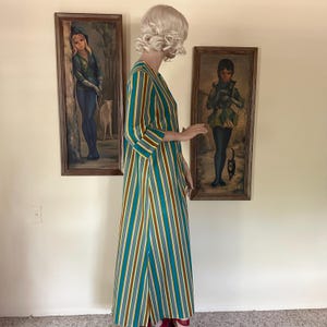 Vintage 1970s Striped Cabana Zip Front Robe Mrs Roper Lounge Pool Dress ...