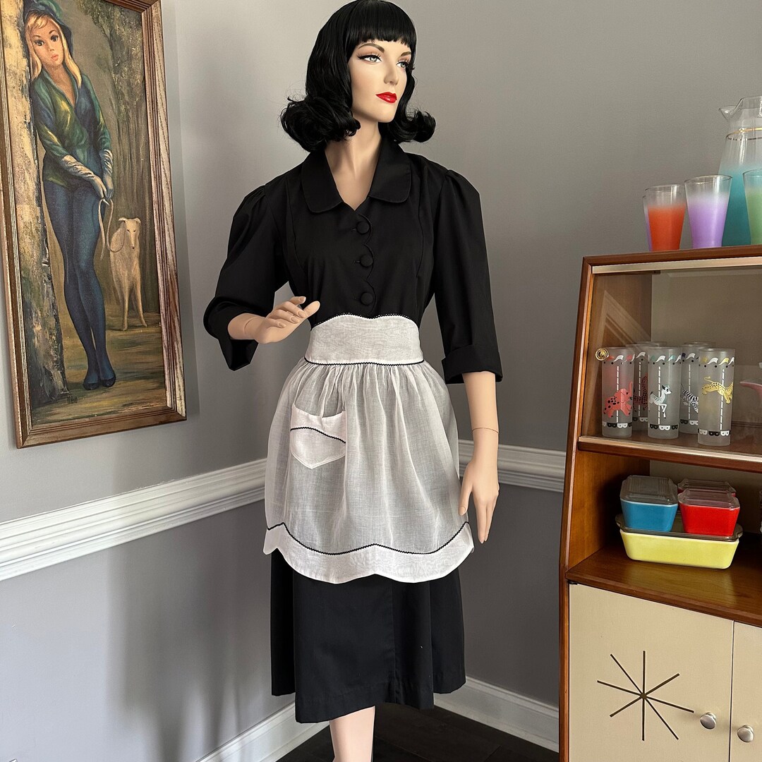Vintage Maid Uniform Dress & Apron Halloween Costume Waitress 50s Style ...