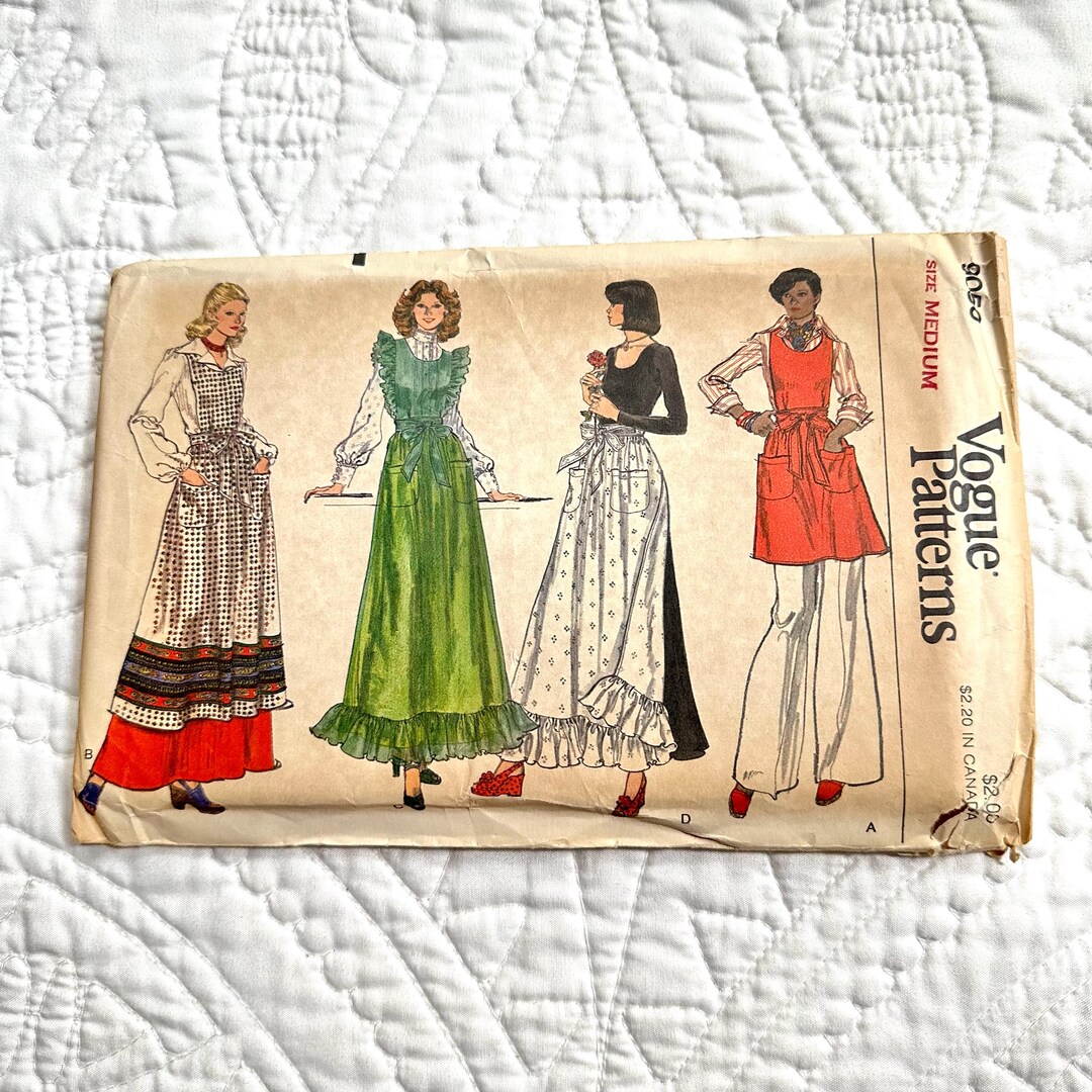Vintage 1970s Pinafore Dress & Skirted Half Aprons Vogue 9050 Sewing ...