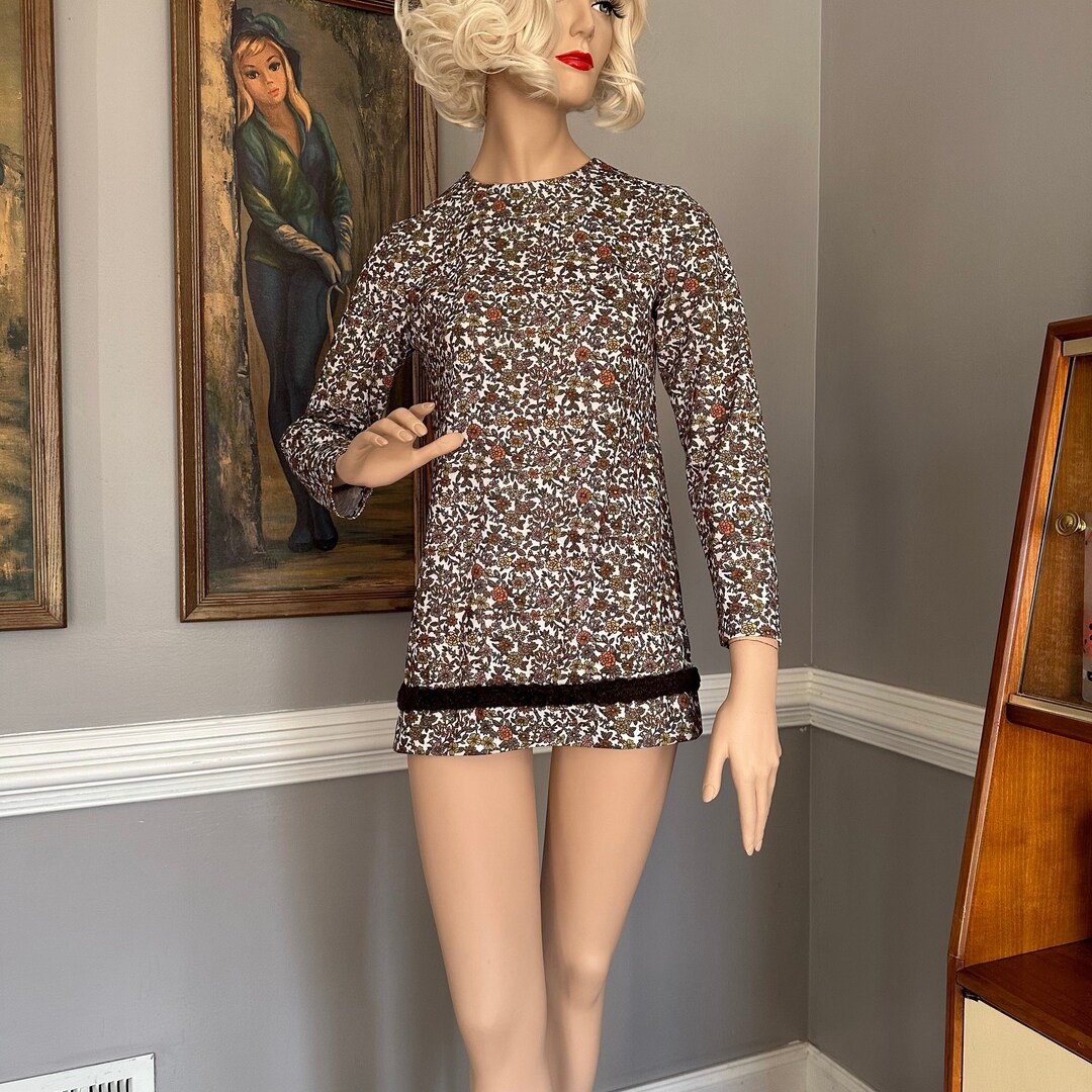 Vintage 1970s Mod Micro Mini Go Go Dress Tunic Top Long Sleeves Groovy ...