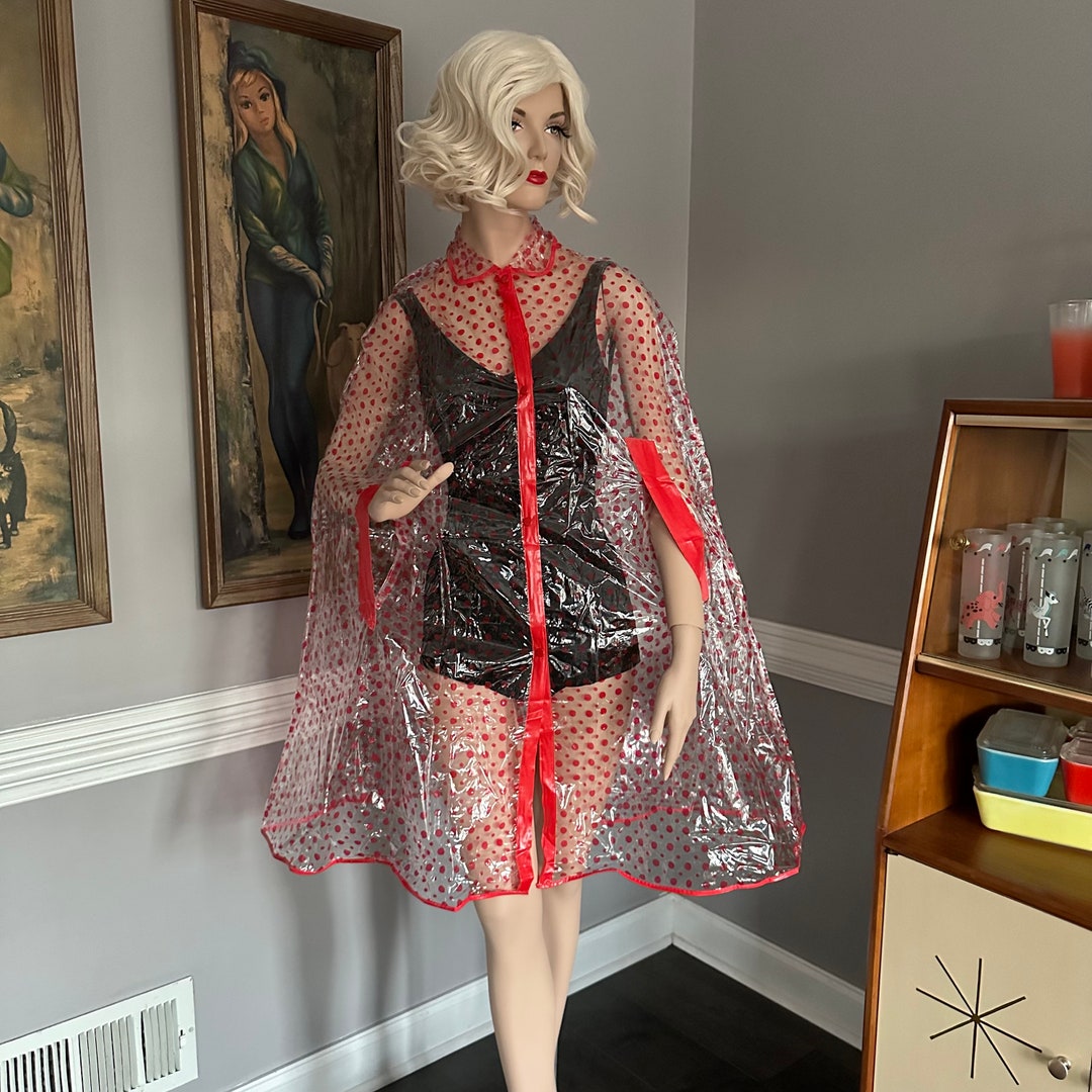 Mod Vintage 60s Clear Red Polka Dot Vinyl Rain Cape Raincoat S/M - Etsy