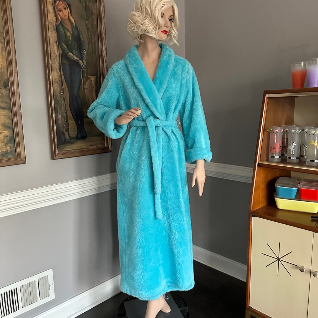 Yummy 70s Vintage Plush Faux Fur Bath Robe Bright Blue M - Etsy