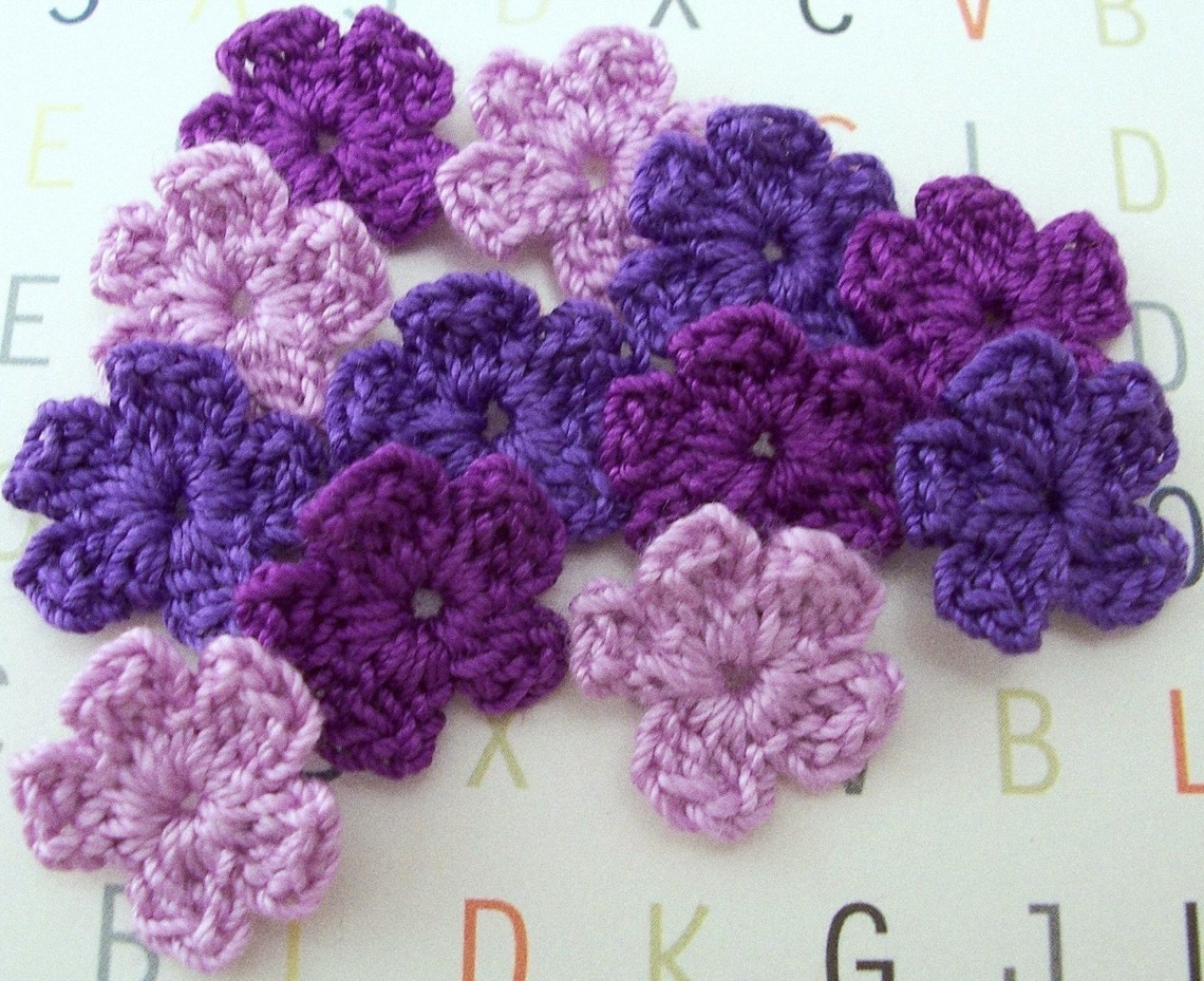 Crochet Purple Flower Appliques - Etsy