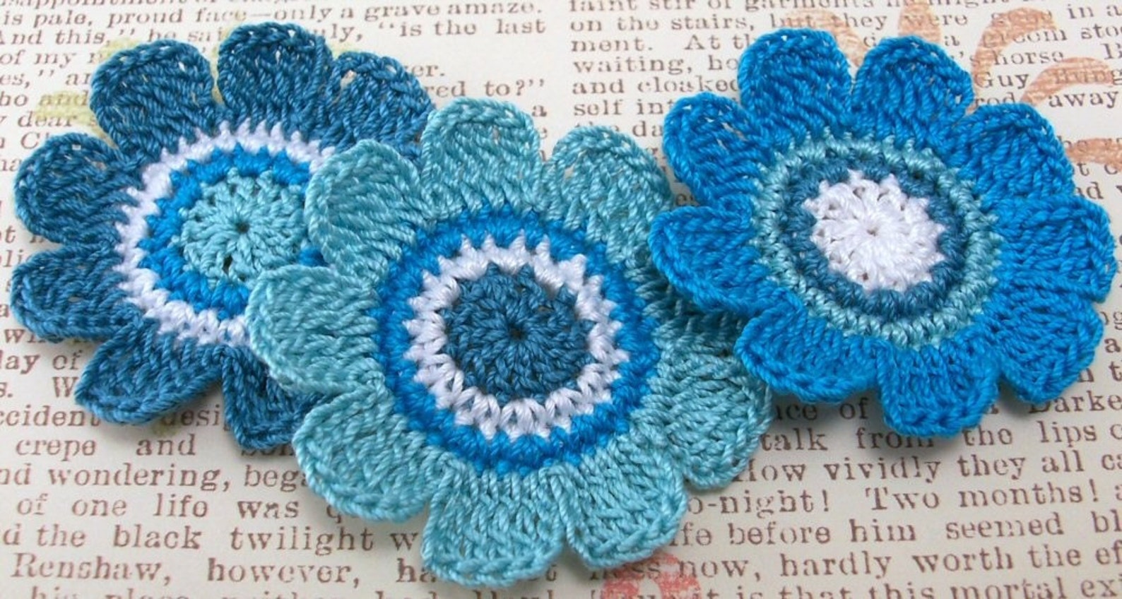 Crochet Blue Flower Appliques - Etsy
