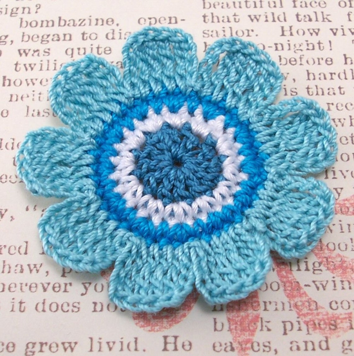 Crochet Blue Flower Appliques - Etsy