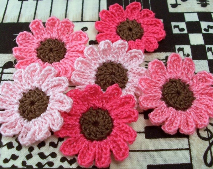 Crochet Pink Flower Appliques - Etsy