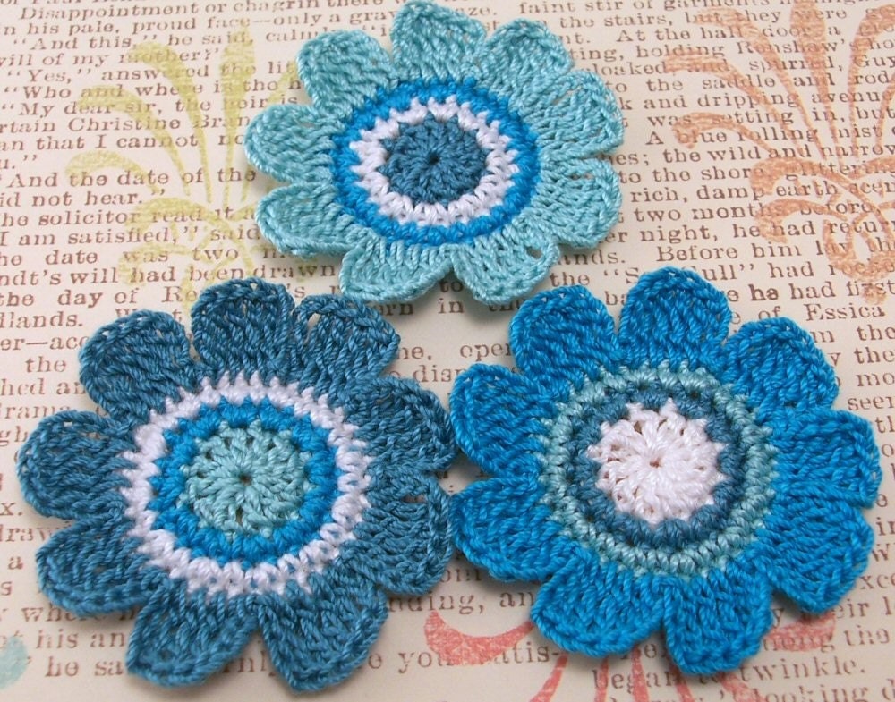 Crochet Blue Flower Appliques - Etsy