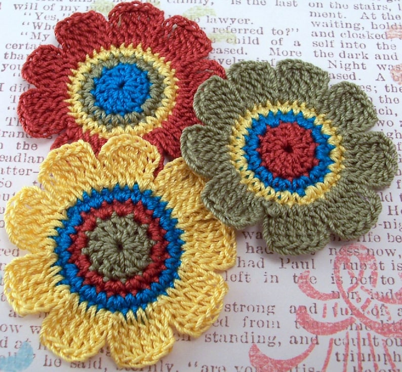 Crocheted 9 Petal Flower Appliques | Etsy