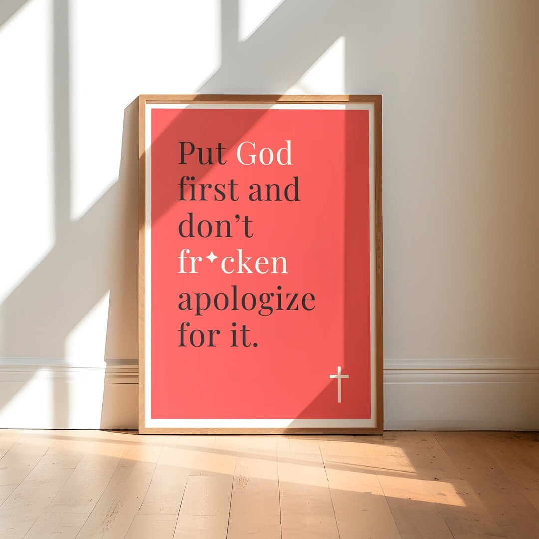 Framed Put God First Art Print Retro Christian Wall Art, Preppy Wall ...