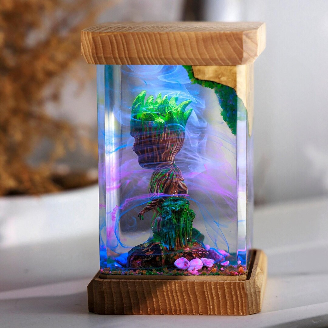 Super Hero Resin Lamp, Epoxy Lamp, Custom Wood Desk Lamp, Custom Anime ...