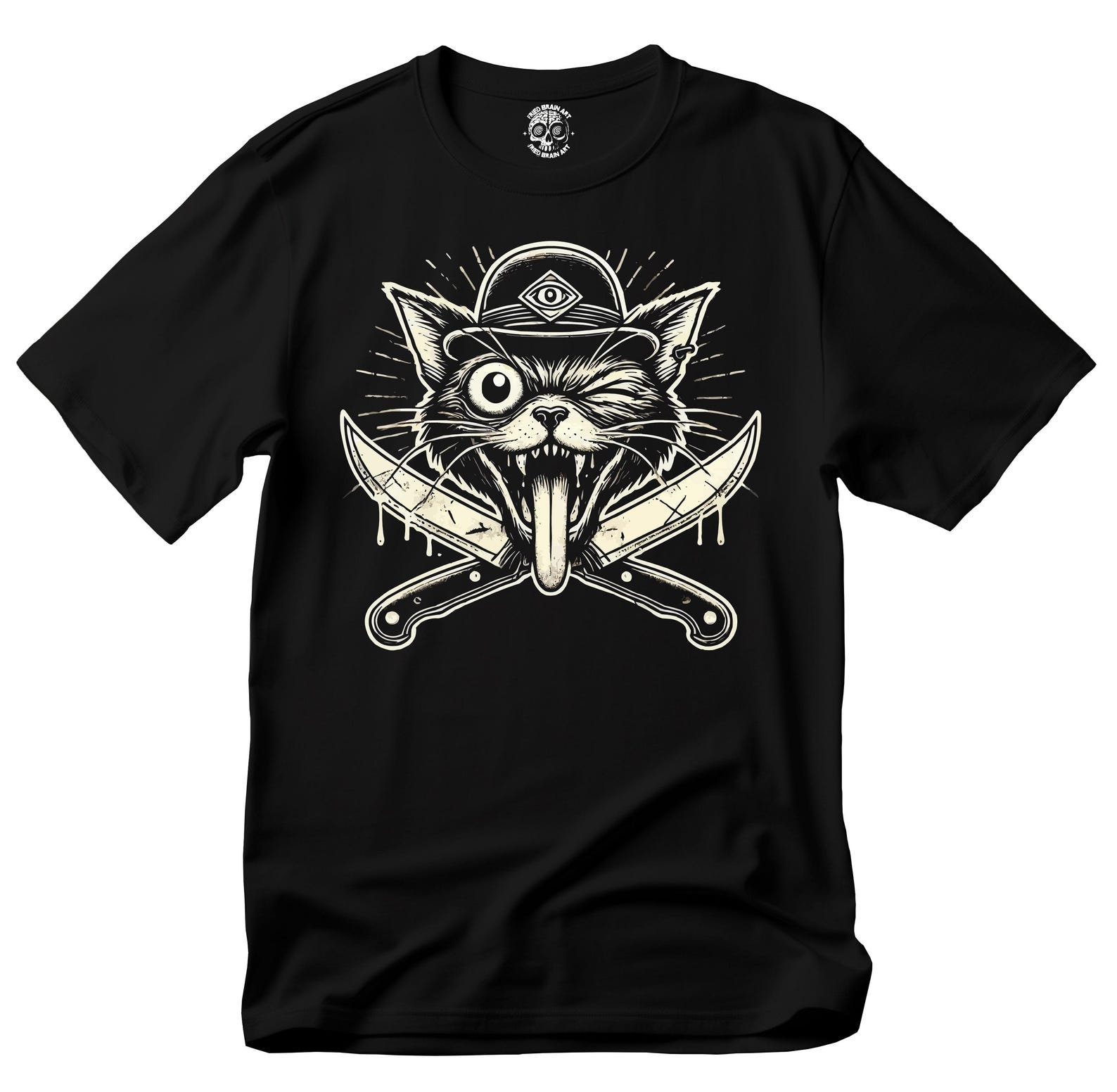 Cute Black Cat T-shirt, Cat Hat T-shirt, Street Cat T-shirt, Bandit Cat ...