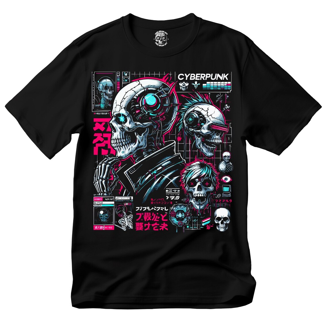 Cyberpunk Skull T-shirt, Neon Skull Graphic Tee, Vintage Washed ...