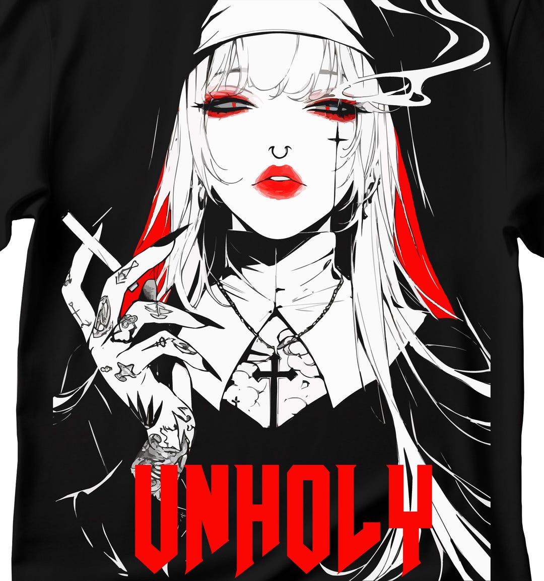 Unholy Nun T- Shirt, Funny Horror Choked up Unholy Nun Satan Baphomet ...