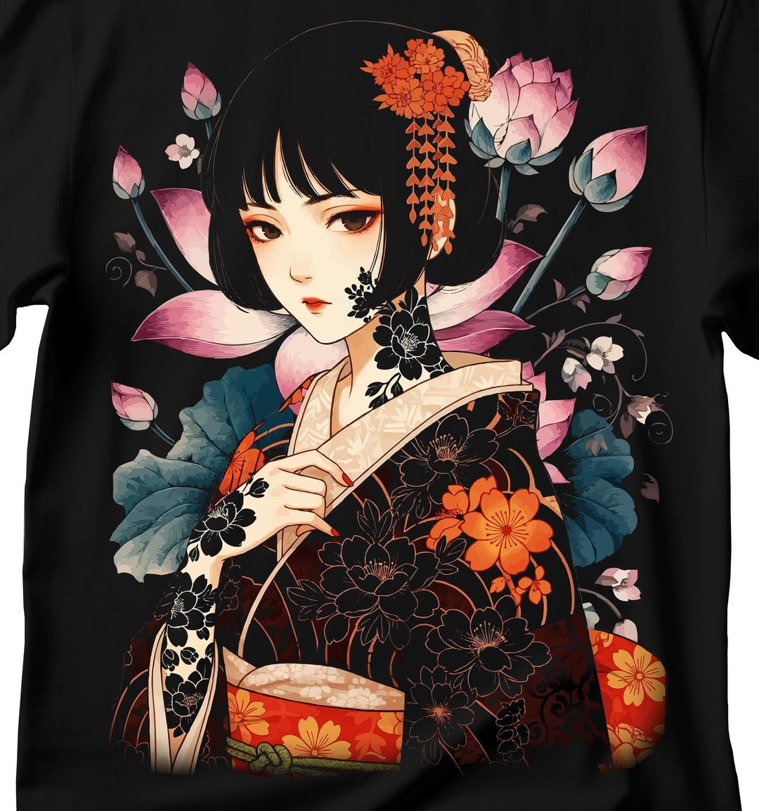 Japanese Geisha T-shirt: Anime Girl Art, Soft Cotton Tee - Etsy