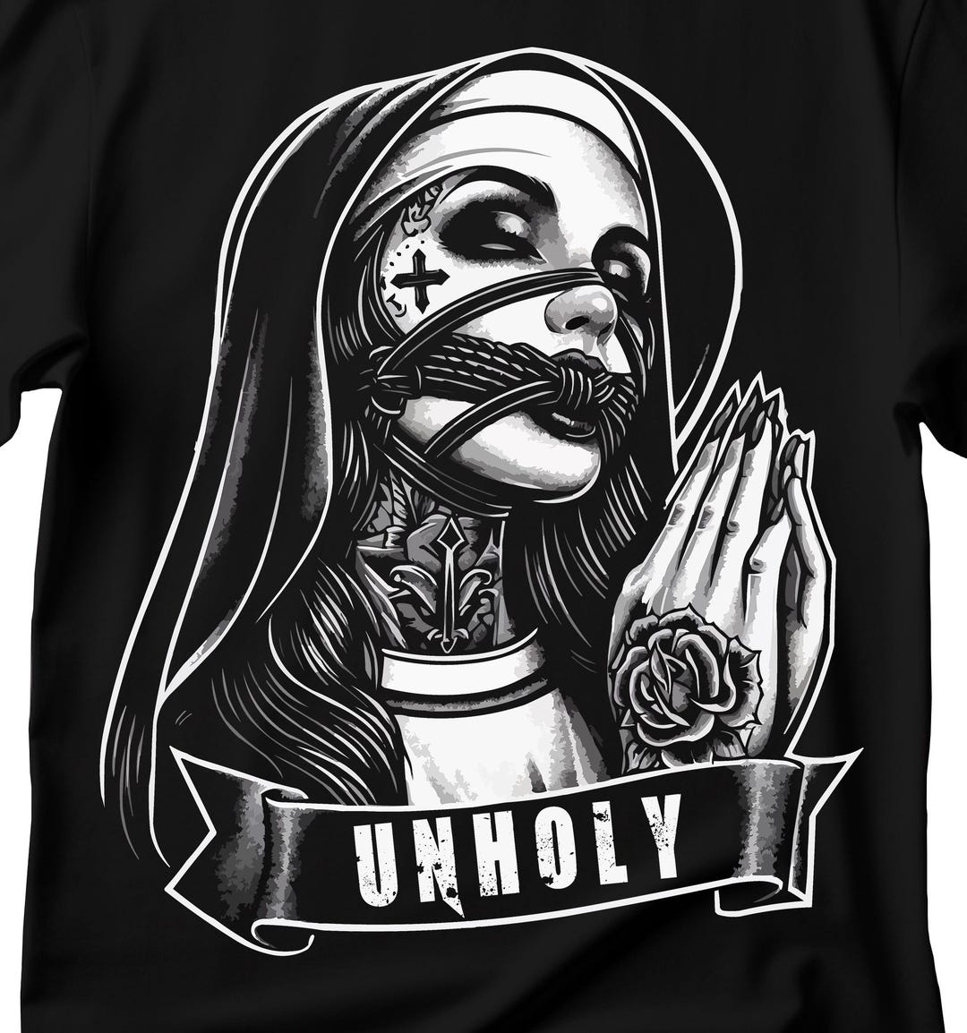 Unholy Nun T- Shirt, Funny Horror Choked up Unholy Nun Satan Baphomet ...