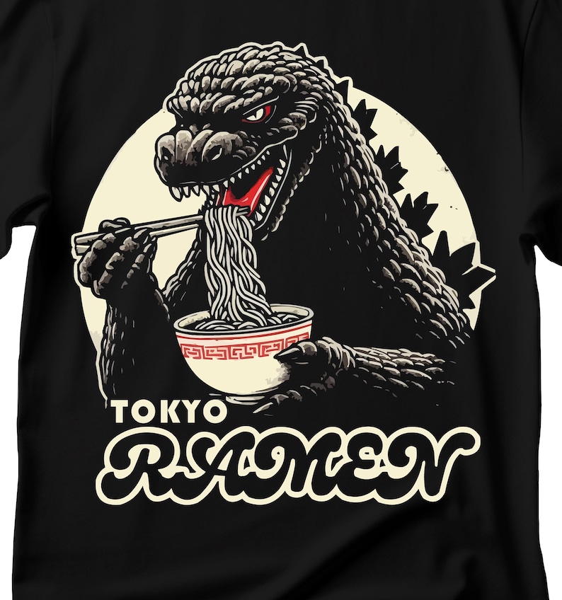 Vintage Godzilla Giant Monster Eating Ramen T-shirt, Funny Godzilla ...