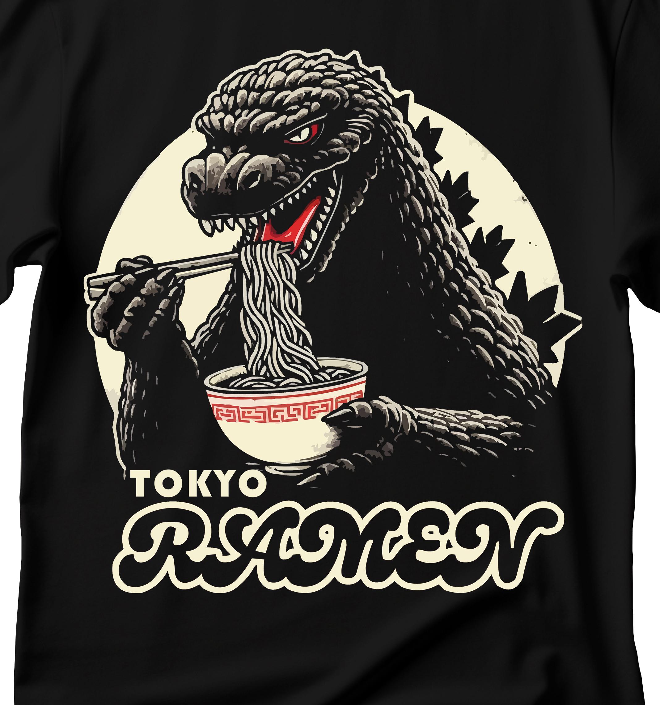 Vintage Godzilla Giant Monster Eating Ramen T-shirt, Funny Godzilla ...