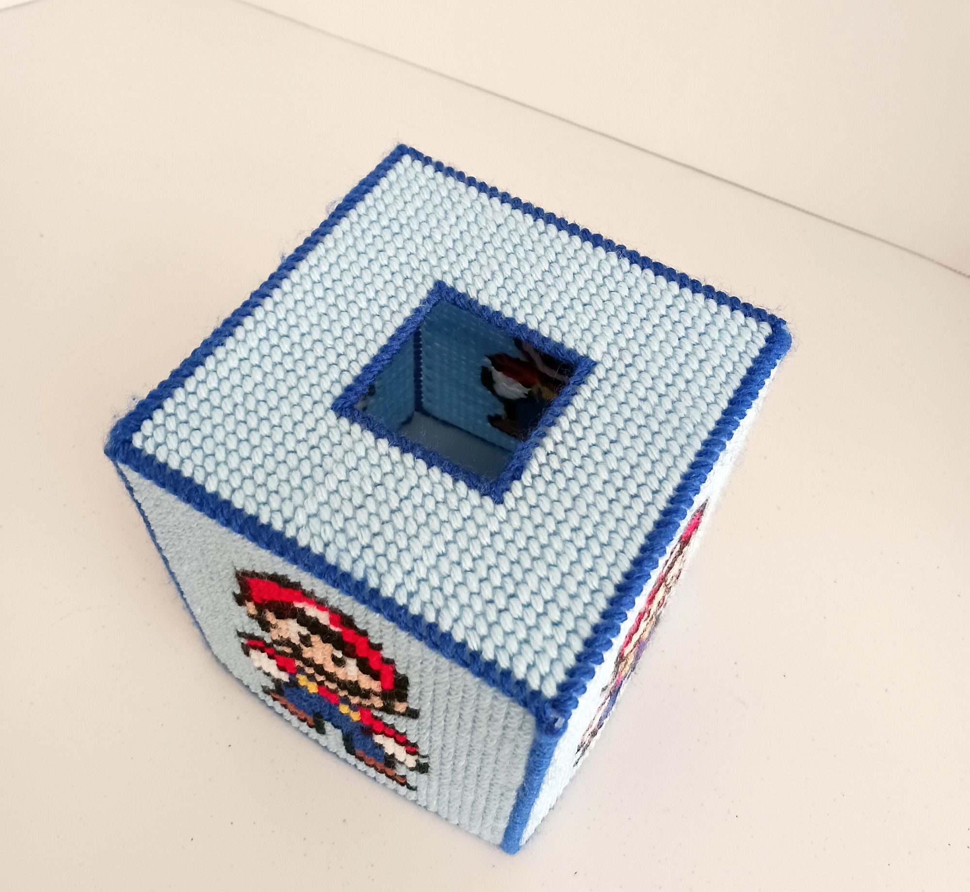 Mascot Mario Design on a Tissue Box Cover. Needlepoint Tissue Topper ...