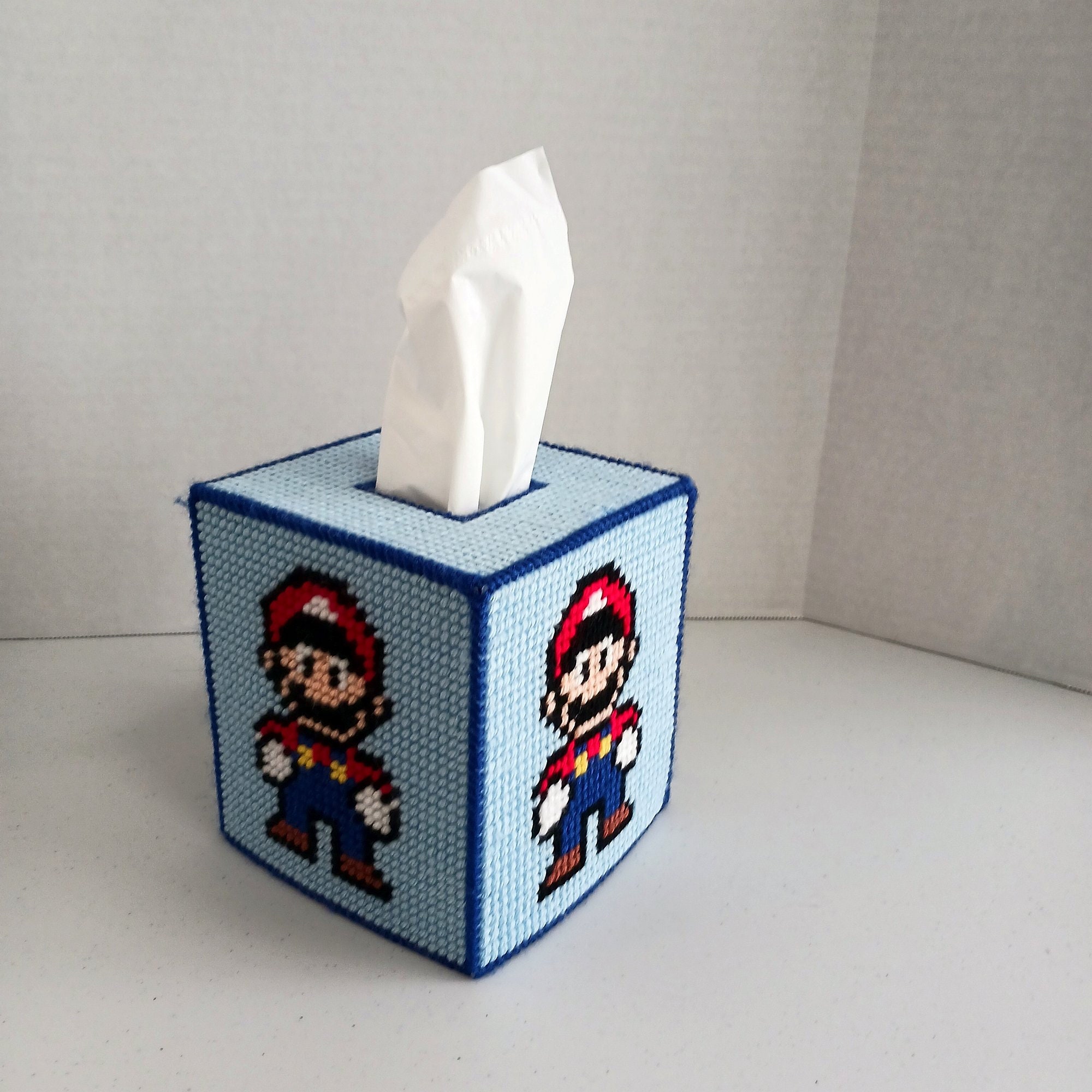 Mascot Mario Design on a Tissue Box Cover. Needlepoint Tissue Topper ...