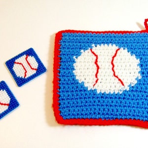 Baseball Theme Potholder and Two Baseball Magnets. Kitchen Decor ...