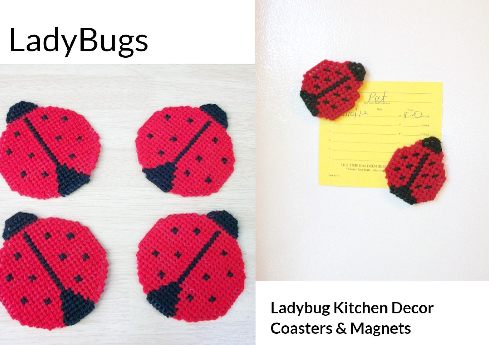 Ladybug Kitchen Set: Ladybug Coasters and Ladybug Magnets. Set of 4 ...
