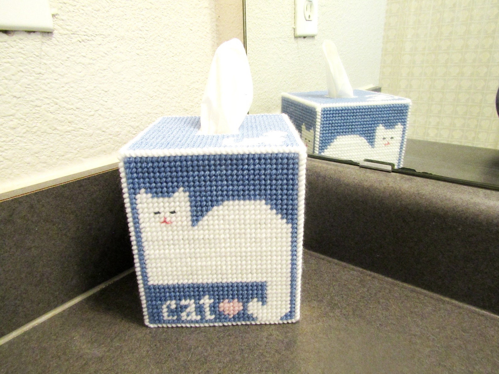 Cat Design Tissue Box Cover. Boutique Size Tissue Topper W/ - Etsy