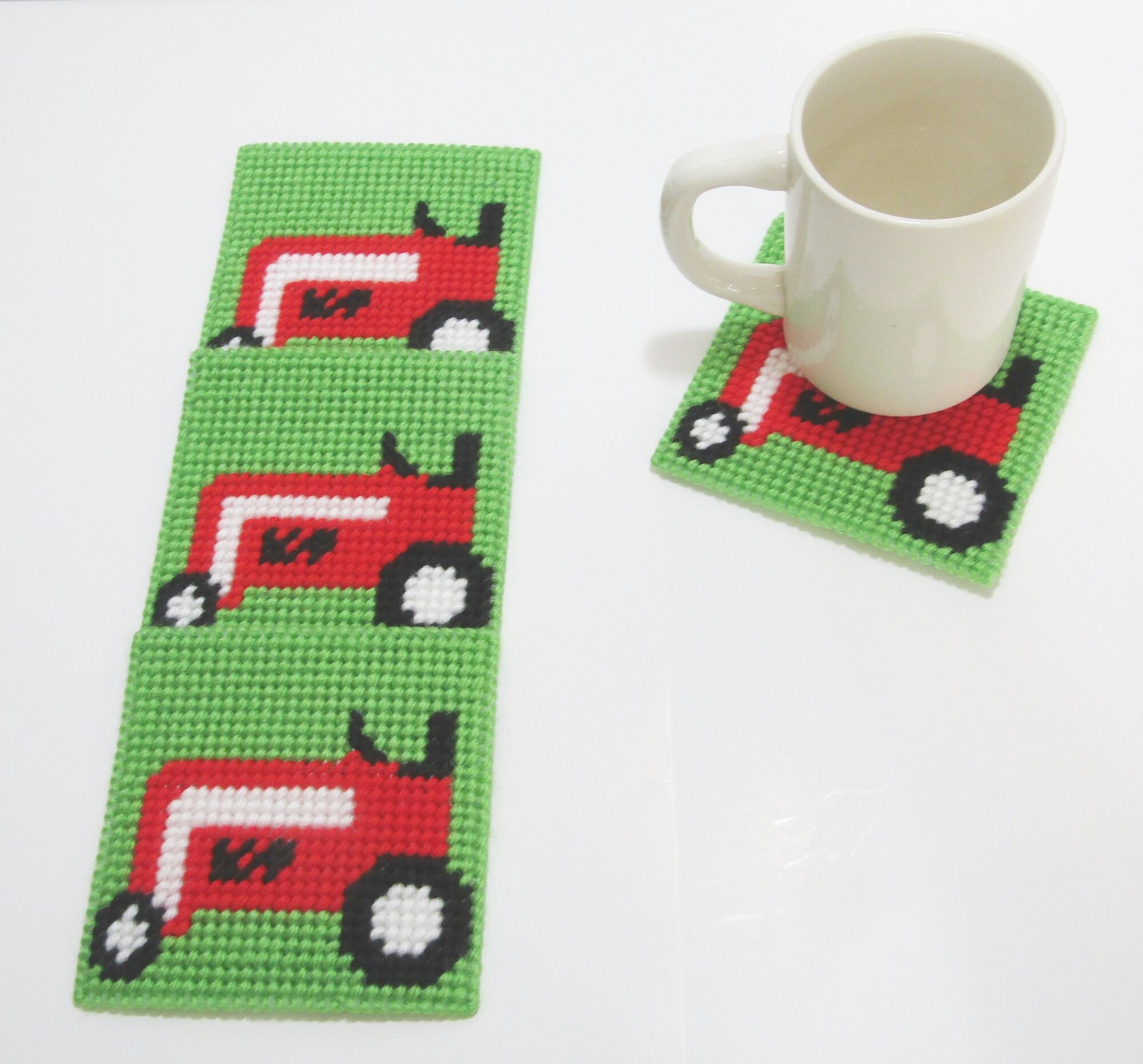 Farm Tractor Coaster Sets. Green Tractor Design or Red Tractor - Etsy