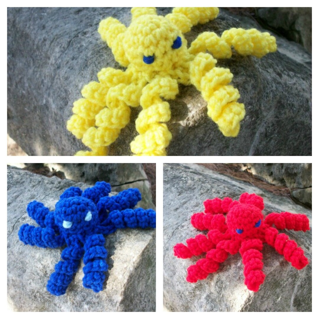 Mini Toy Octopus in Primary Colors of Red, Blue or Yellow. Plush Toy ...