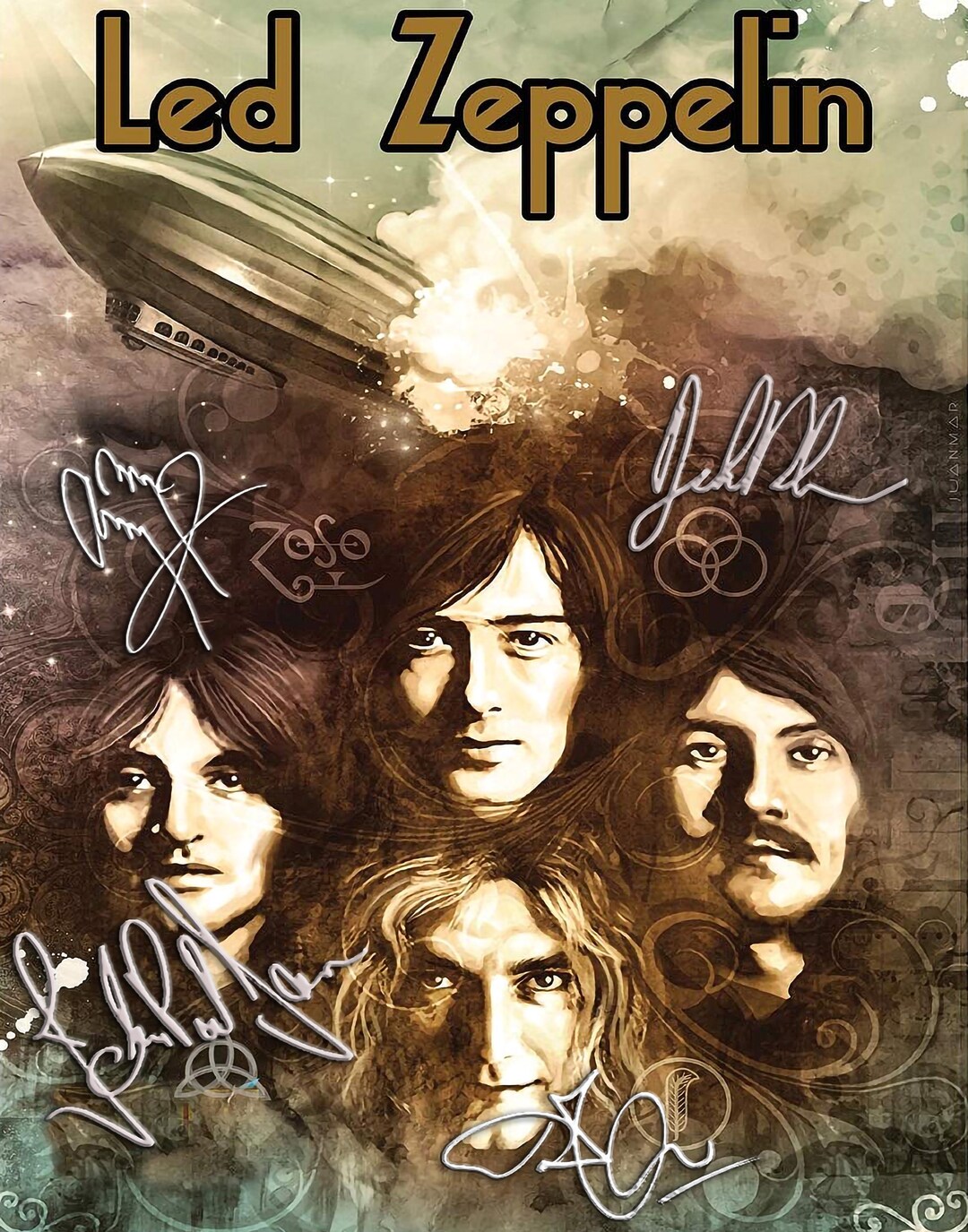 Led Zeppelin Signed Artwork 11x14 Print With Band, Autograph (copy) - Etsy