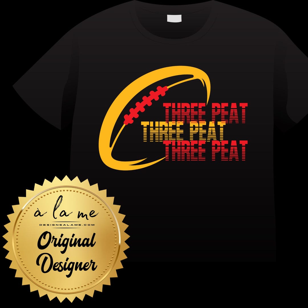 KC Football Stacked 3 Peat 3peat Three Peat Tshirt, Long Sleeve, Crew ...