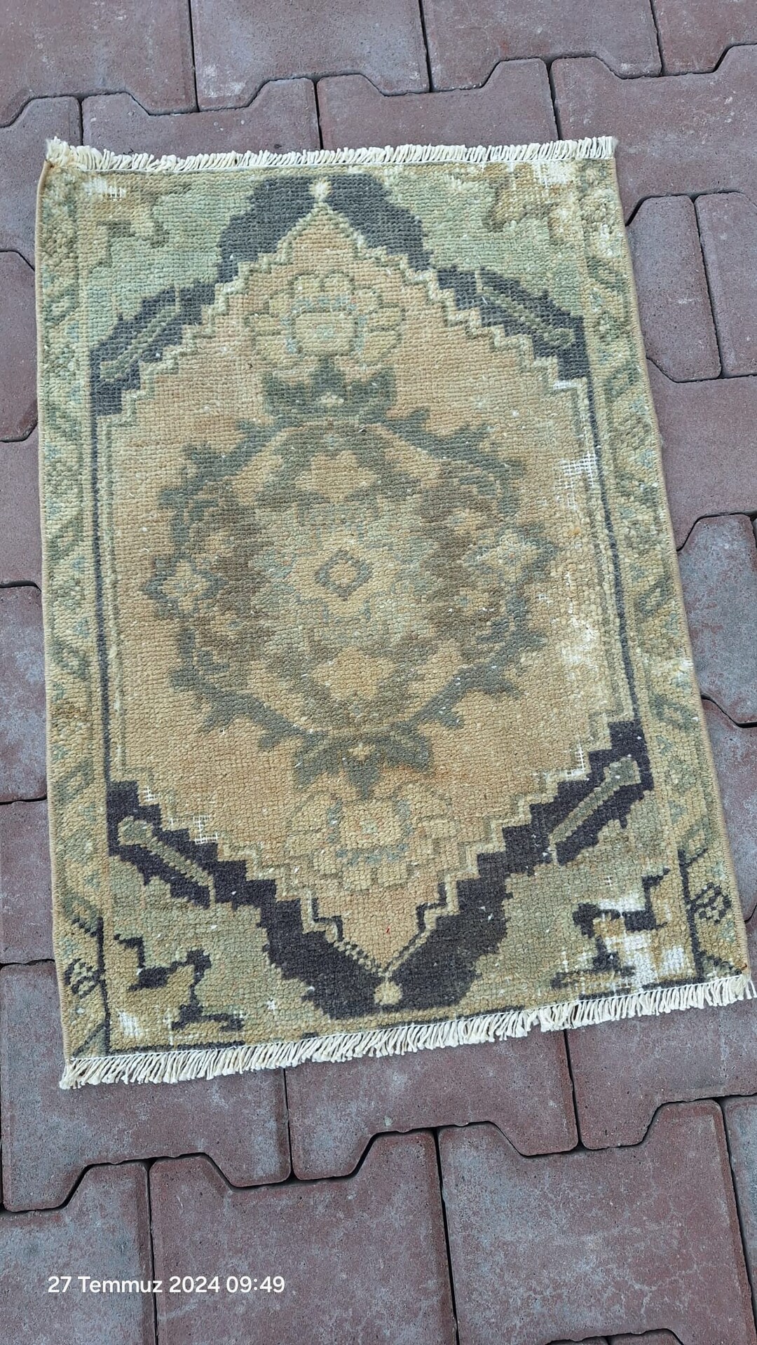 2x3 Small Faded Rug, Neutral Area Rug, Vintage Rug, Turkish Rug, Oushak ...