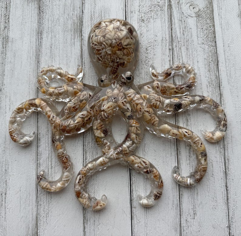 Seashell Filled Octopus Wall Art.beach Theme. Octopus Resin Art ...