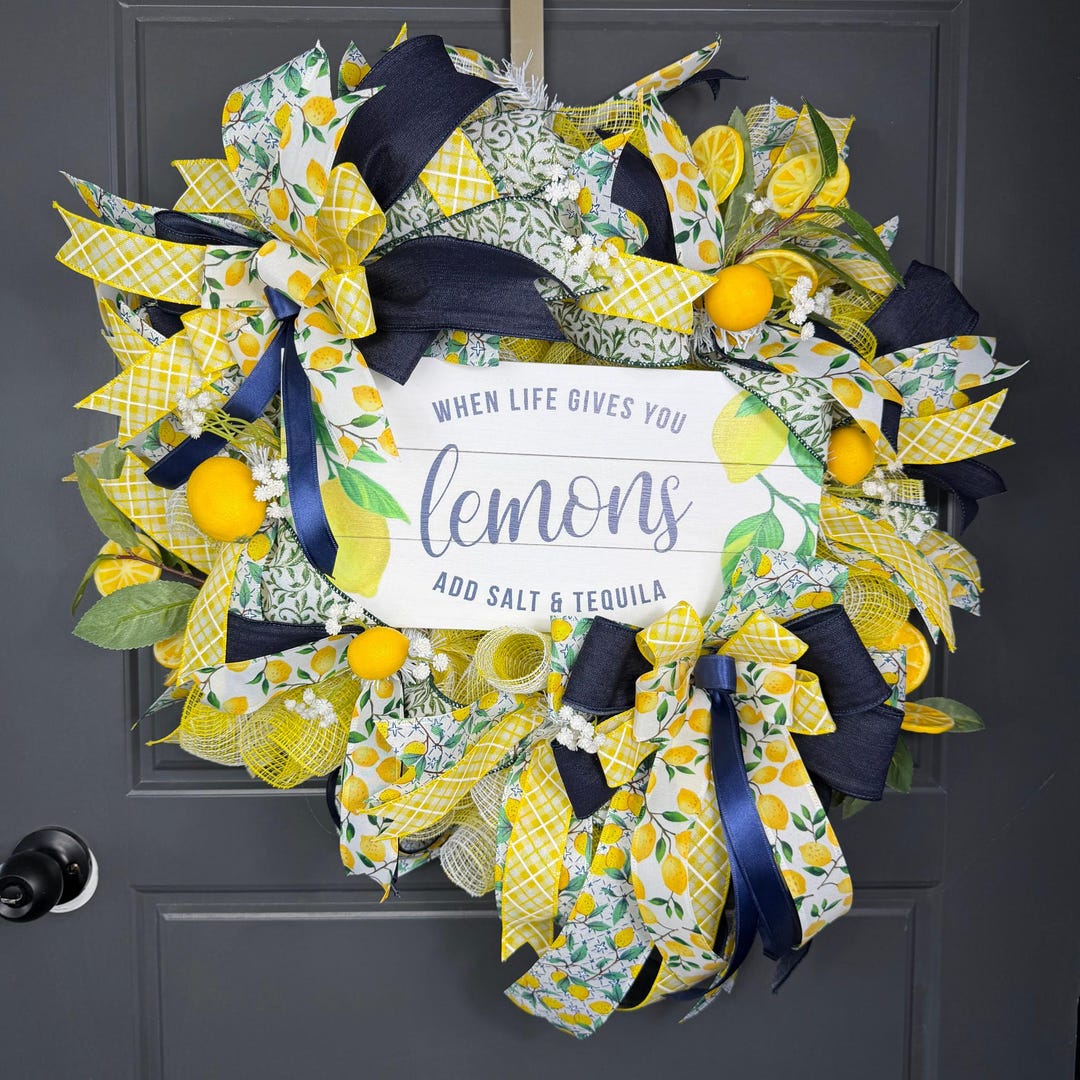 Lemon Mesh Wreath With Sign Summer Front Door Decor - Etsy