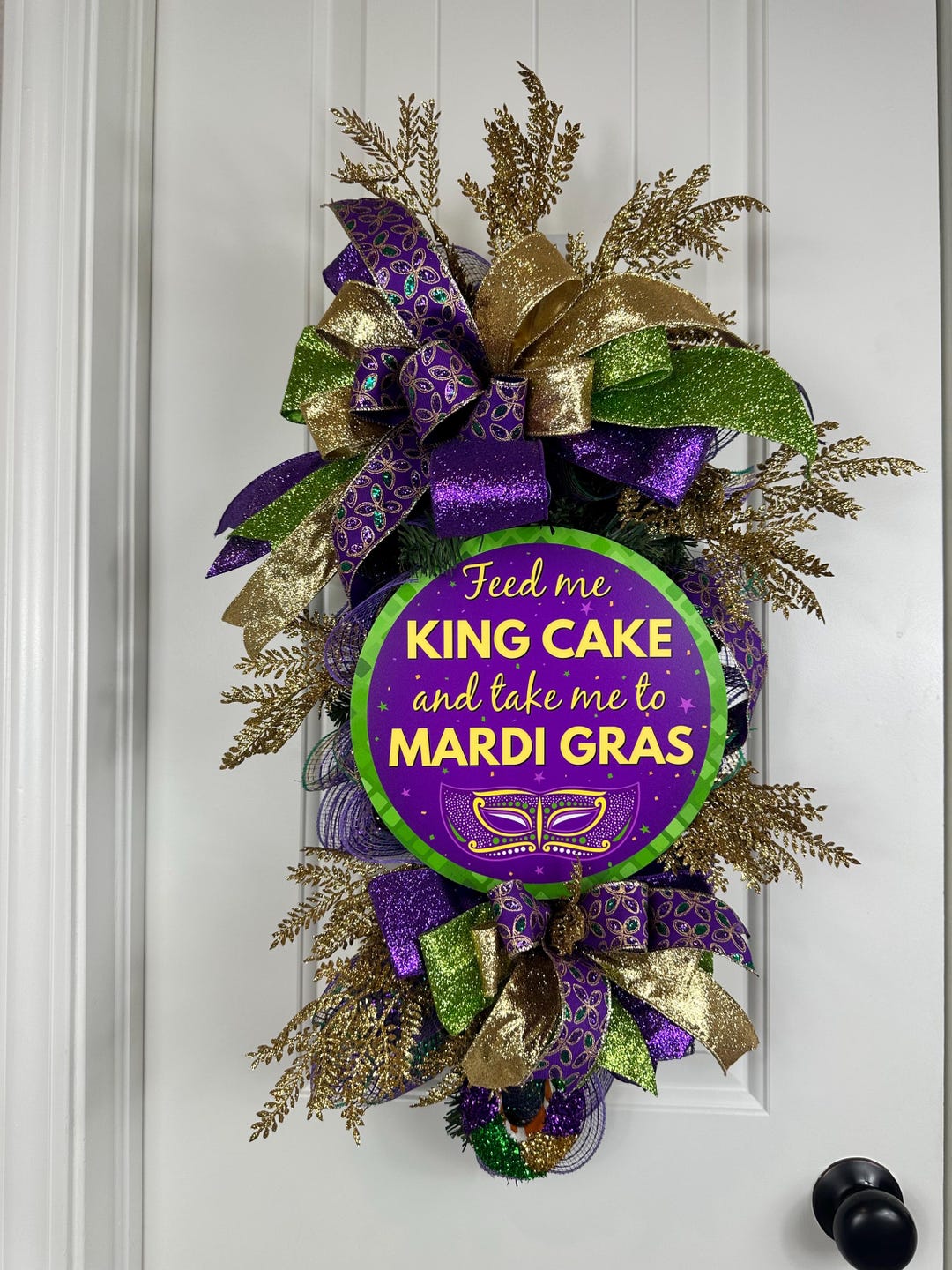 Mardi Gras Swag With King Cake Sign, Purple Green Gold Door Decor ...
