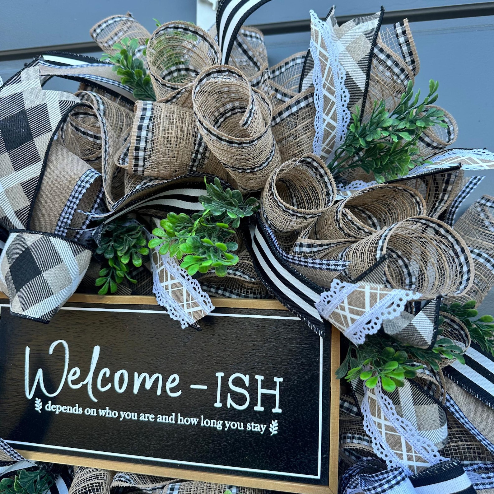 Welcome-ish Everyday Wreath, Farmhouse Front Door Decor With Black and ...