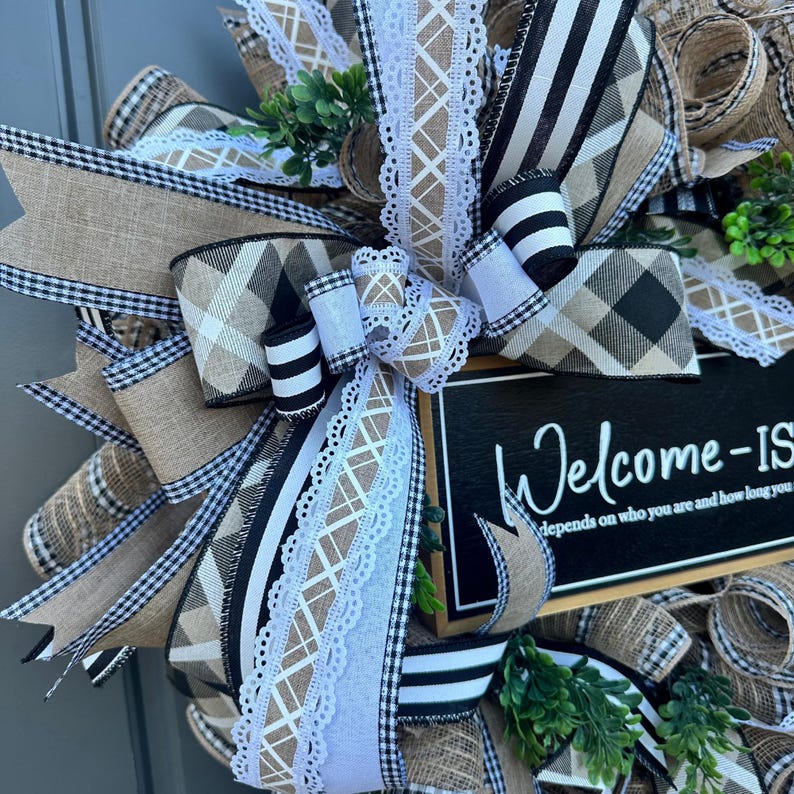 Welcome-ish Everyday Wreath, Farmhouse Front Door Decor With Black and ...