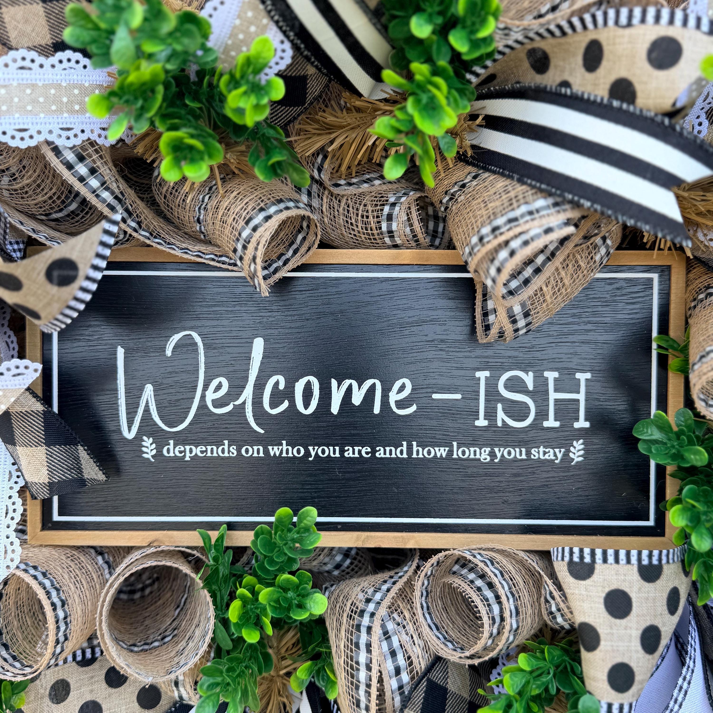 Welcome-ish Everyday Wreath, Farmhouse Front Door Decor With Black and ...