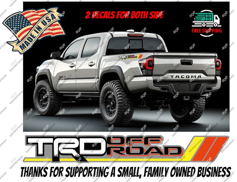 Set of 2 Vintage Tri-color TRD OFF ROAD Bedside Decal for Toyota Tacoma ...