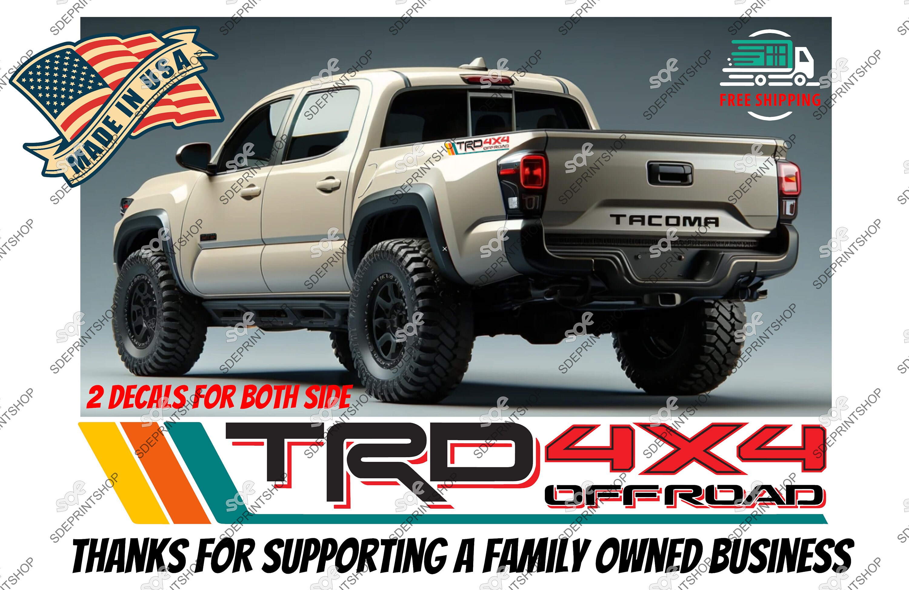 Set of 2 Vintage Tri-color TRD 4x4 Bedside Decal for Toyota Tacoma ...